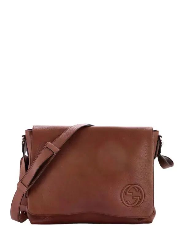 Gucci Soho Flap Messenger Leather Large Crossbody Bag - Brown