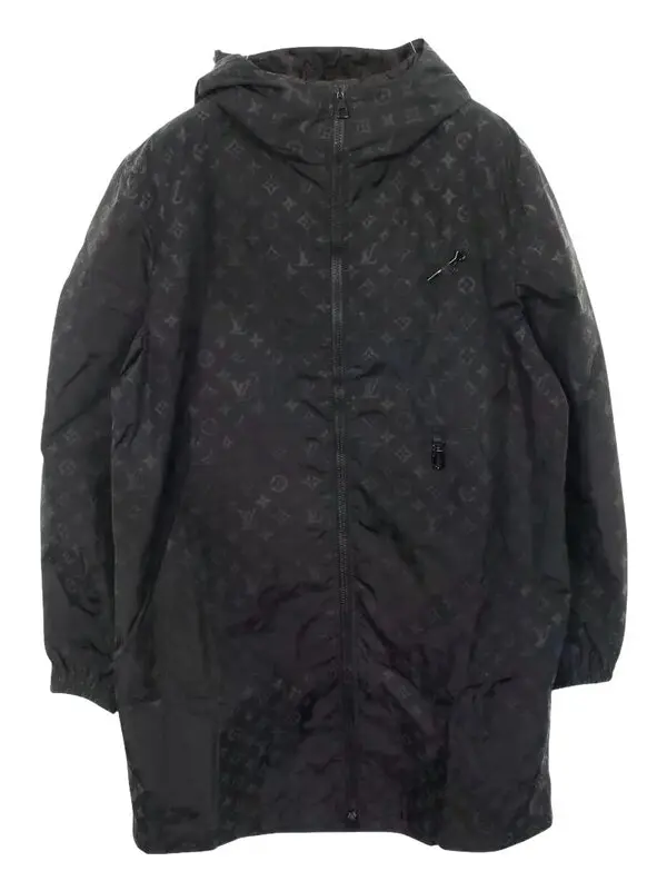 LOUIS VUITTON Monogram Hooded Windbreaker Coat - Black