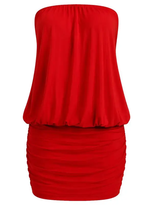 MAISON DE GALA Crimson Strapless Ruched Mini Dress - Red