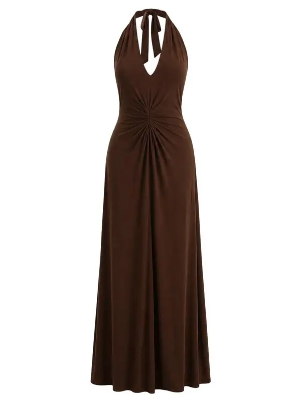 MAISON DE GALA Sienna Mocha Halter Maxi Dress - Brown