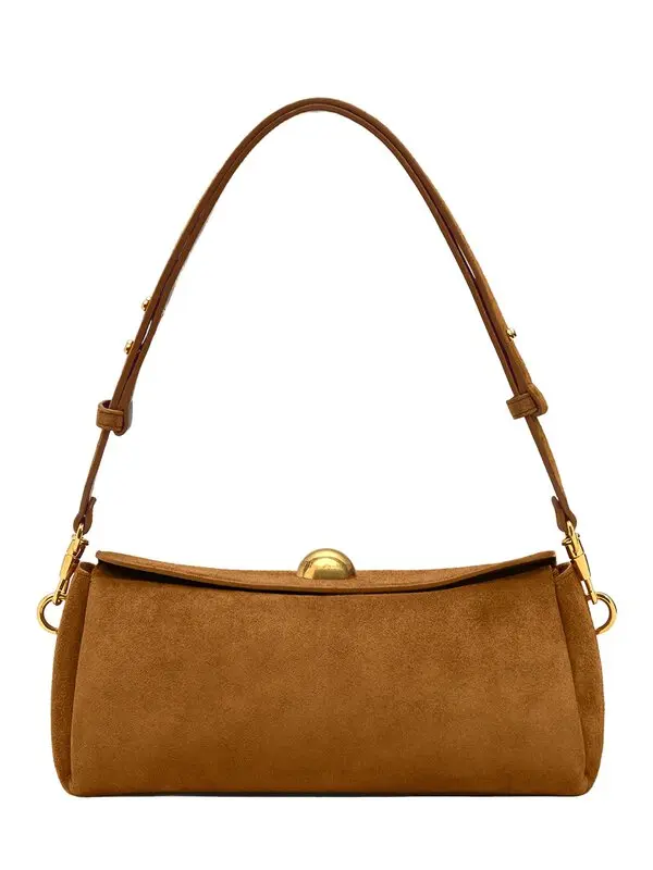 AMI Paris Brown Suede Leather Carrousel Bag Grey - Hazelnut