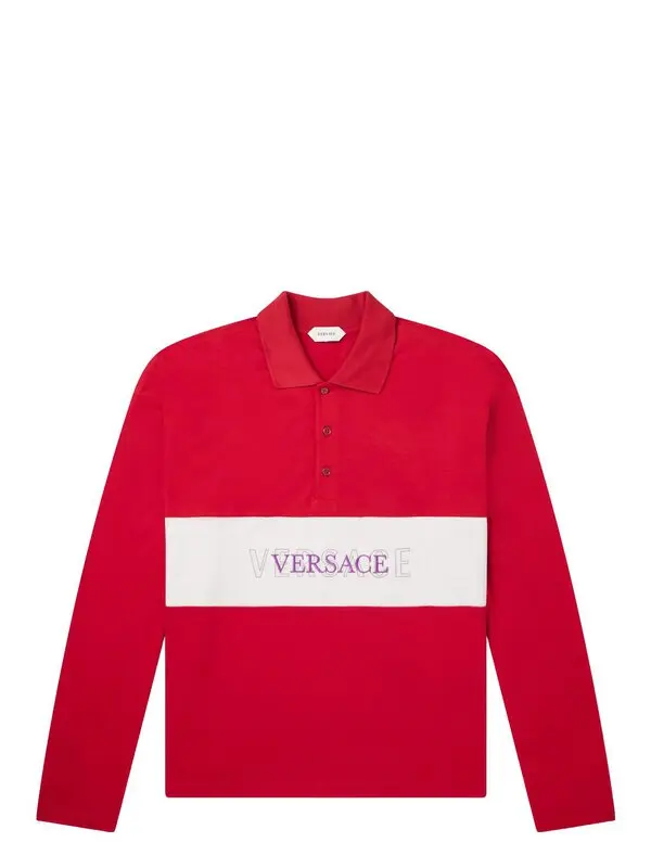 Versace Polo Cotton Logo Embroidery Shirt - Red