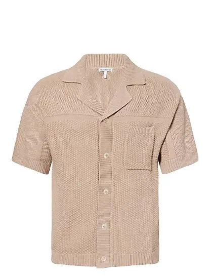 THE COUTURE CLUB Short-sleeve Crochet Cotton-knit Shirt - Brown