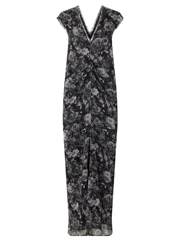 Tove Luana Floral-print Ruched Silk Maxi Dress - Black