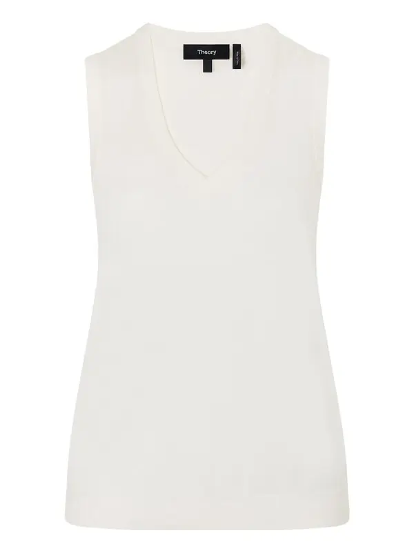 Theory Ribbed Wool V-neck Tank - Neutrals