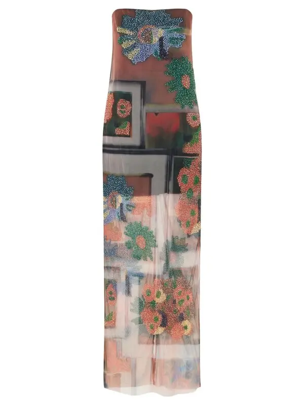 Staud Liliana Beaded Printed Tulle Maxi Dress - Multi