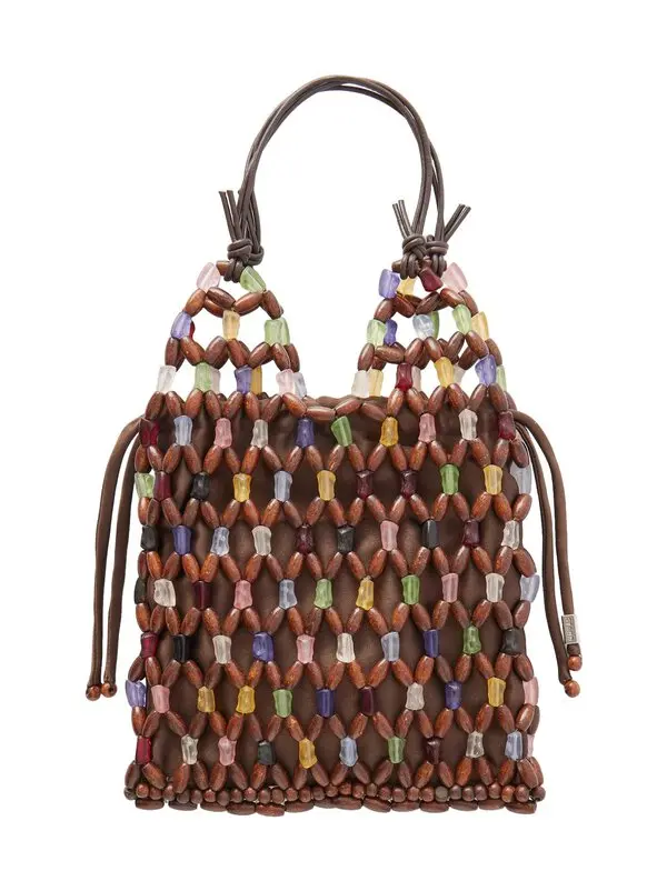 Staud Kelly Beaded Leather-trimmed Tote - Brown