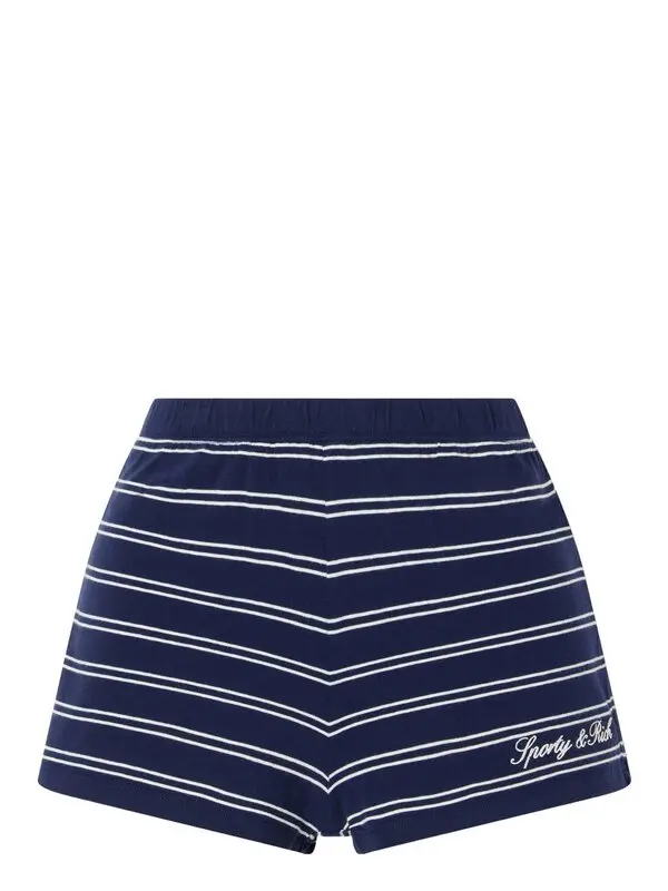 SPORTY & RICH Logo-embroidered Striped Cotton-jersey Shorts - Blue