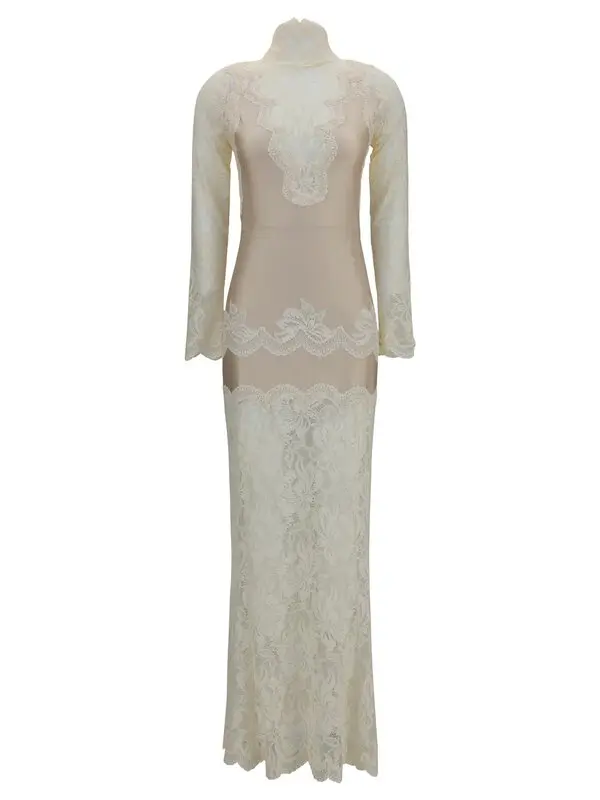 Rabanne Long Lace And Jersey Dress - Multicolor