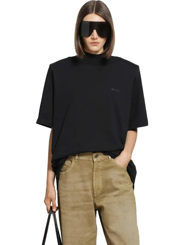 Attico Light Jersey T-shirt With Monogram Embroidery - Black