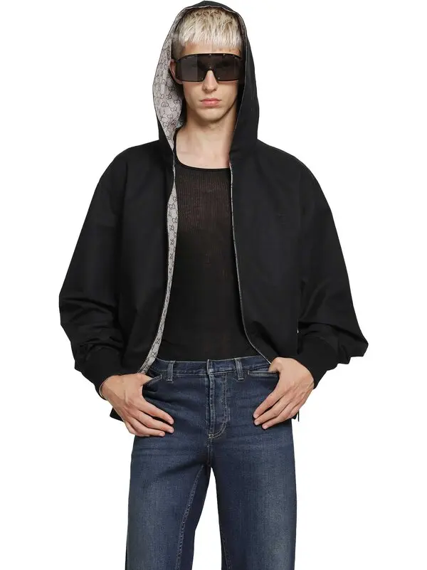 Gucci Reversible Zip Jacket With Gg Motif Hood - Black