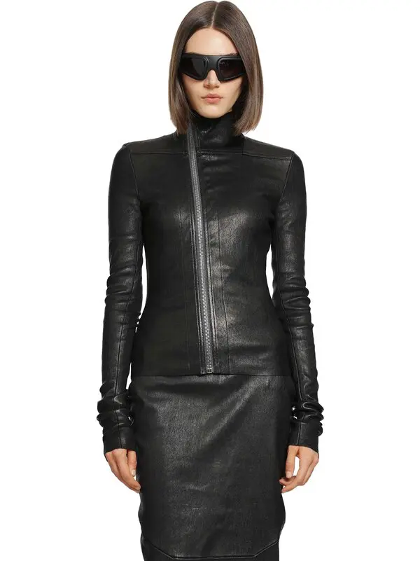 Rick Owens Tower Gary Jacket In Veg Stretch Lamb Leather - Black