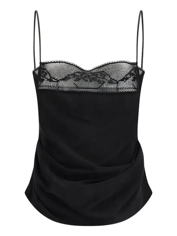 Magda Butrym Silk Draped Top With Lace Embellishment - Black