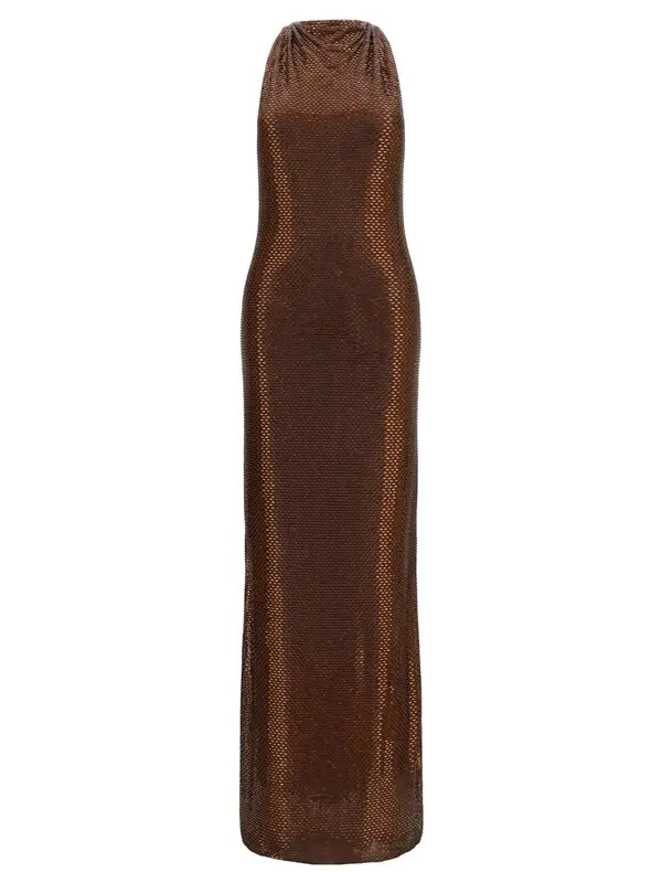 SELF-PORTRAIT Embellished Maxi Dress With Cross-back Straps - Brown
