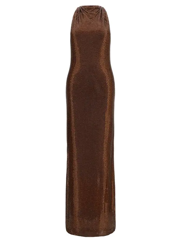 SELF-PORTRAIT Embellished Maxi Dress With Cross-back Straps - Brown