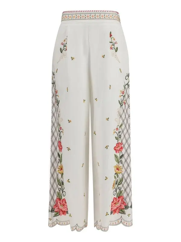 Farm Rio Floral Embroidered Wide-leg Pants - Multicolour