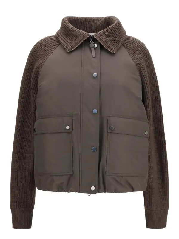 Brunello Cucinelli Down Jacket With Wool Sleeves - Brown