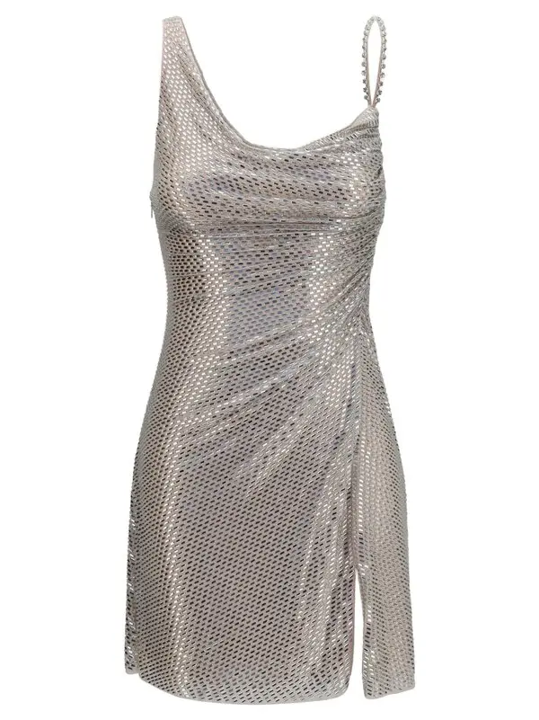 SELF-PORTRAIT Sequins Draped Mini Dress - Silver