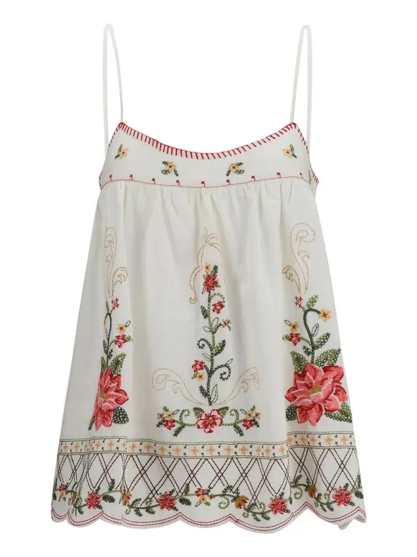 Farm Rio Embroidered Linen & Viscose Sleeveless Top - Multicolour