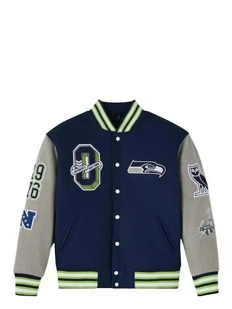 OVO X Nfl Seattle Seahawks Wool Varsity Jacket - Blue