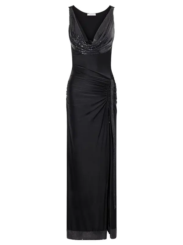 Rabanne Maxi Dress With Metallic Mesh Details - Black