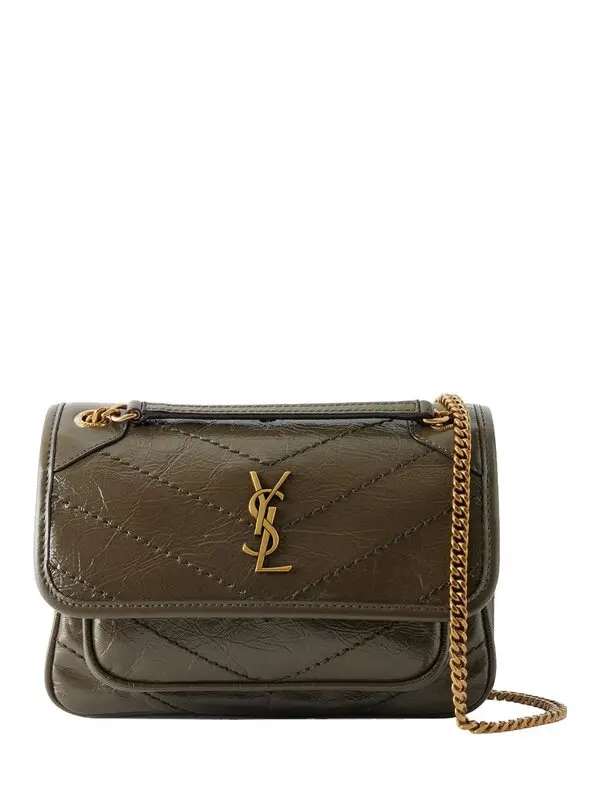 Saint Laurent Niki Mini Crinkled-leather Shoulder Bag - Brown