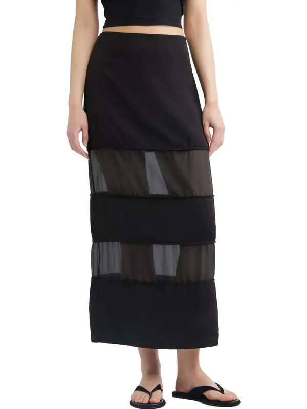A.REN Semi Sheer Panel Maxi Skirt - Black
