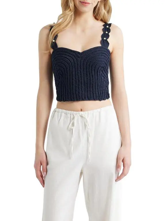 CIEBON Atalia Braid Detail Cotton Tank - Navy