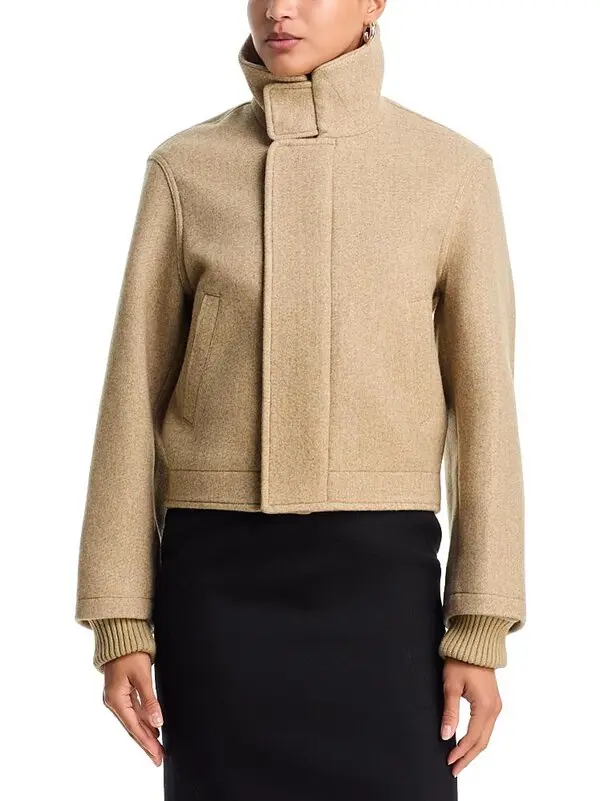 Victoria Beckham Wool Blend Bomber Jacket - Camel Melange