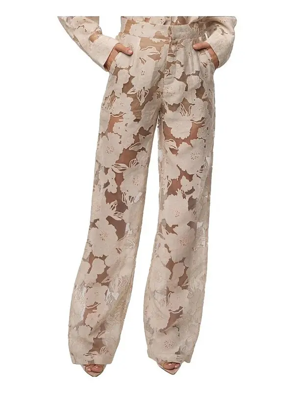 JLUXLABEL Organza Floral Lace Pants - Beige