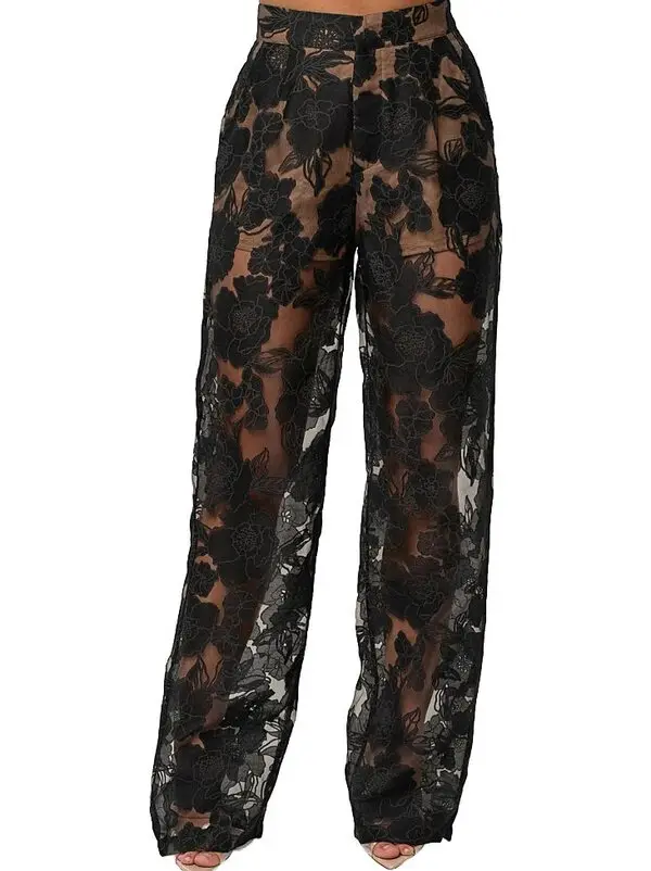 JLUXLABEL Organza Floral Lace Pants - Black