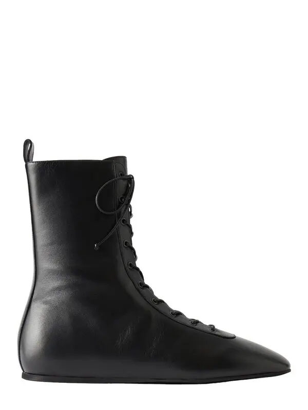 Le Monde Beryl Wren" Mid-calf Lace-up Leather Boots - Black