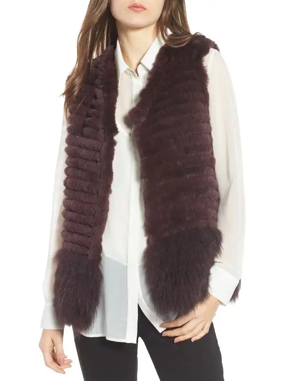 Love Token Genuine Rabbit & Fox Fur Vest - Wine