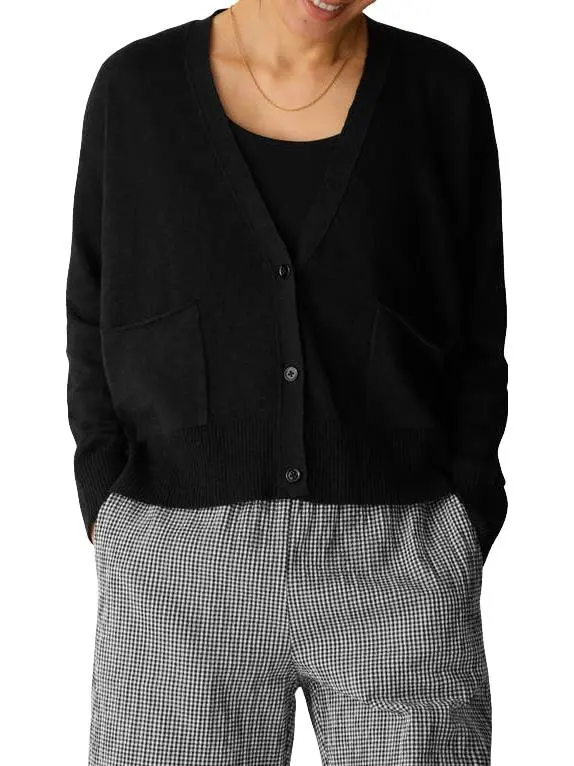 Eileen Fisher Organic Linen & Cotton V-neck Cardigan - Black