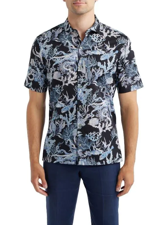 Tori Richard Octopuss Notched Collar Cotton Lawn Shirt - Black
