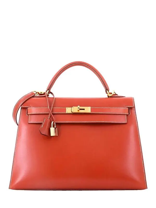 Hermès Kelly 32 Handbag Orange Box Calf With Gold Hardware - Brique