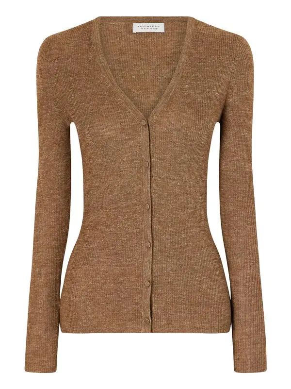 Gabriela Hearst Ribbed Cashmere, Silk, And Hemp-blend Cardigan - Metallic