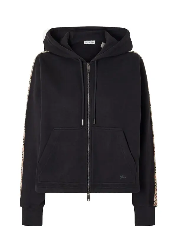 Burberry Harper Checked Cotton-jersey Zip-up Hoodie - Black