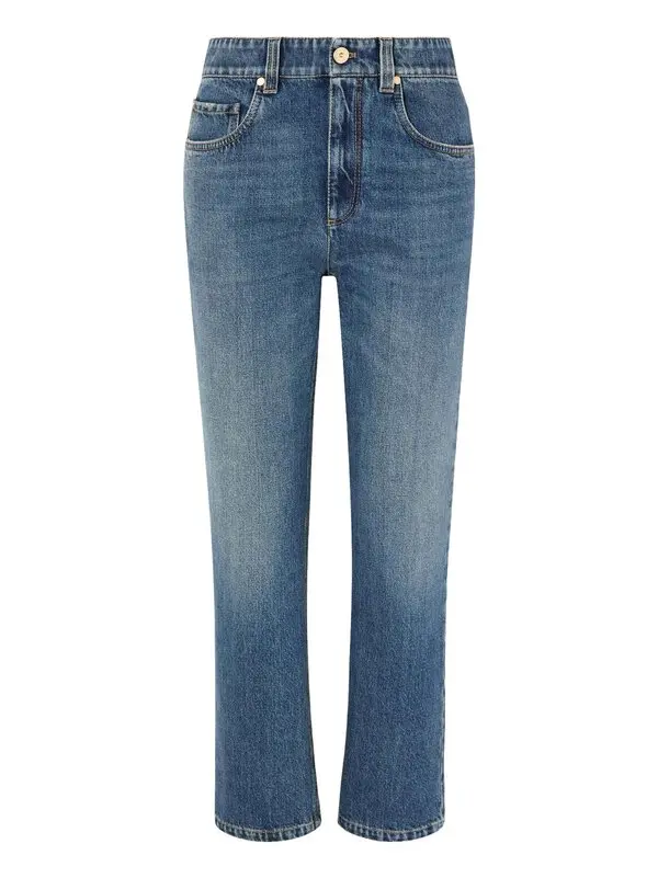 Brunello Cucinelli Cropped Embellished Straight-leg Jeans - Blue