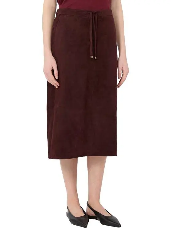 Max Mara Lambskin Suede Drawstring Midi Skirt - Red