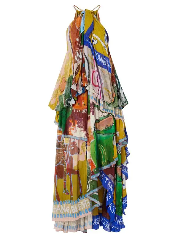 ALEMAIS Mlak Printed Organza Halterneck Midi Dress - Multi