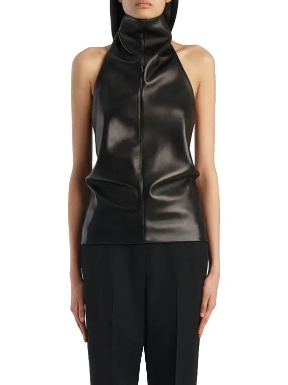 Khaite Rone Leather Halter Top - Black