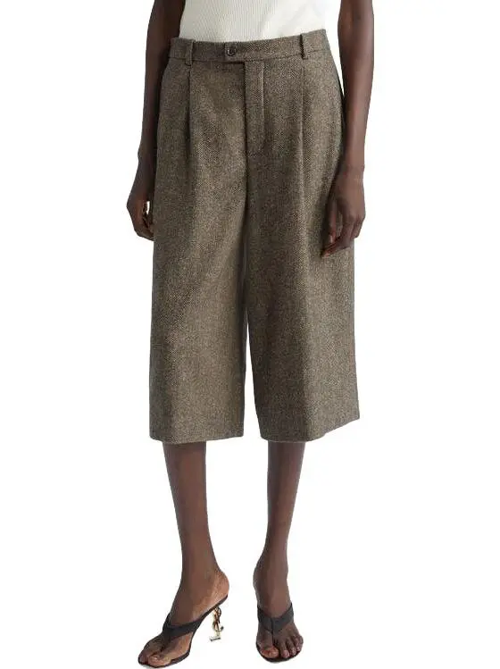 Saint Laurent Wool Herringbone Culottes - Brown