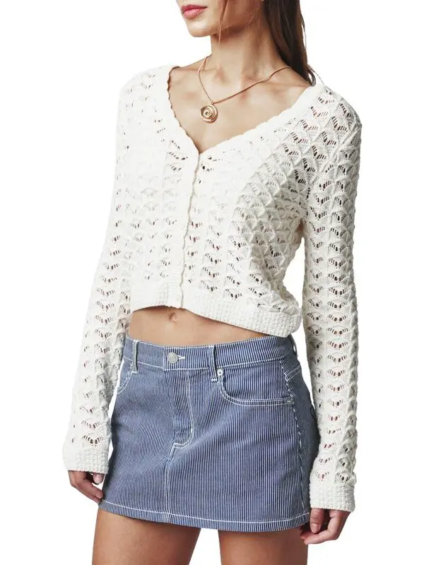 FLORENCE BY MILLS Textured Knit Cropped Cardigan - Jet Stream