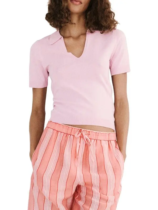 Mango Johnny Collar Knit Polo - Pink