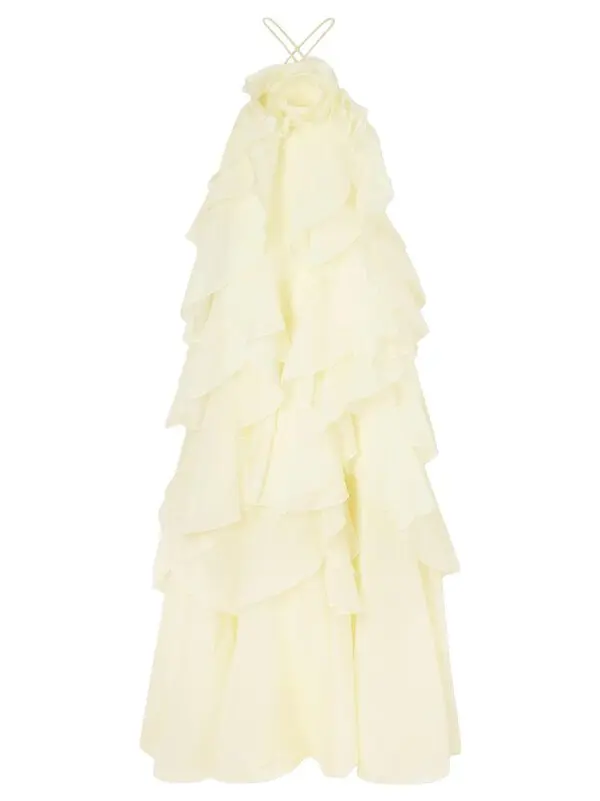 Aje Pandorea" Appliquéd Ruffled Organza Gown - Yellow