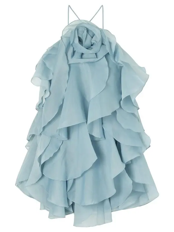 Aje Pandorea' Appliquéd Ruffled Chiffon Mini Dress - Blue