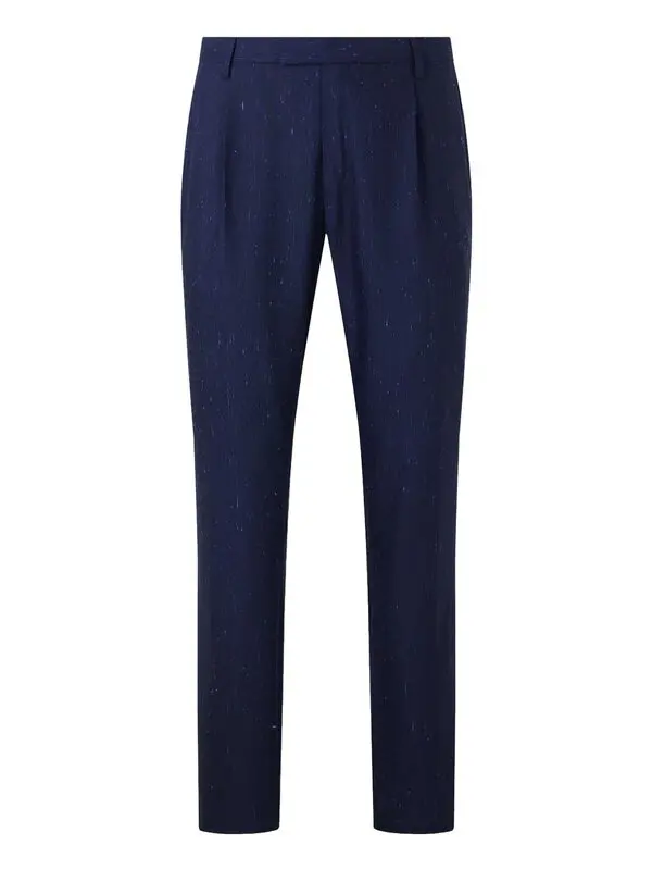 Mr P. Slim-fit Pleated Wool And Silk-blend Dupioni Suit Trousers - Blue