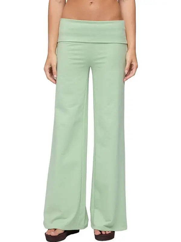 EDIKTED Cammy Wide Leg Foldover Pants - Green
