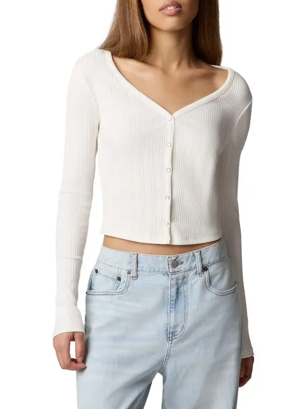 FLORENCE BY MILLS Ribbed Cropped Henley Cardigan - Jet Stream